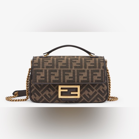 Fendi | Bags | Baguette Chain Midi Brown Ff Jacquard Fabric Bag | Poshmark